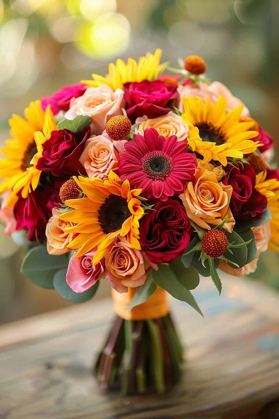 Sunflowers And Rose Wedding Bouquets: 20 Inspiring Ideas • Confetti & Roses