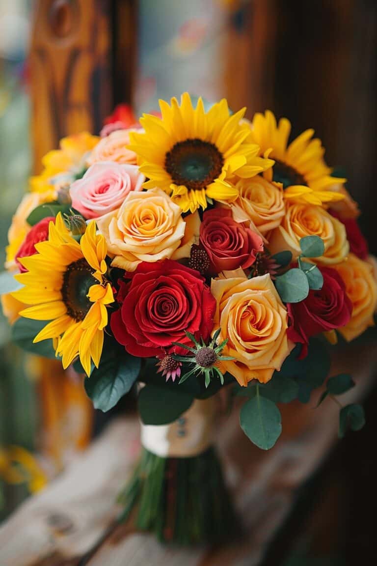 Sunflowers And Rose Wedding Bouquets: 20 Inspiring Ideas • Confetti & Roses