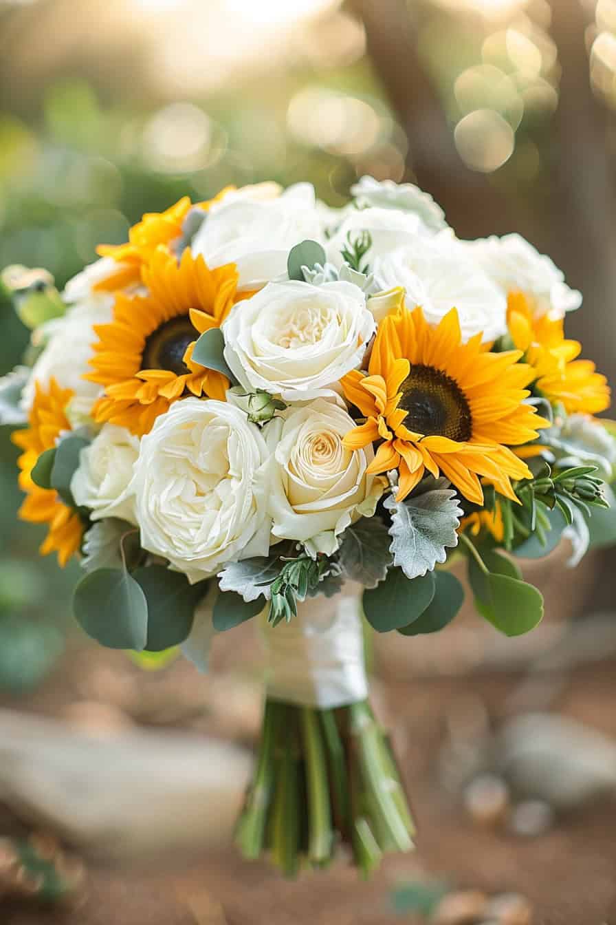 Sunflowers And Rose Wedding Bouquets: 20 Inspiring Ideas • Confetti & Roses