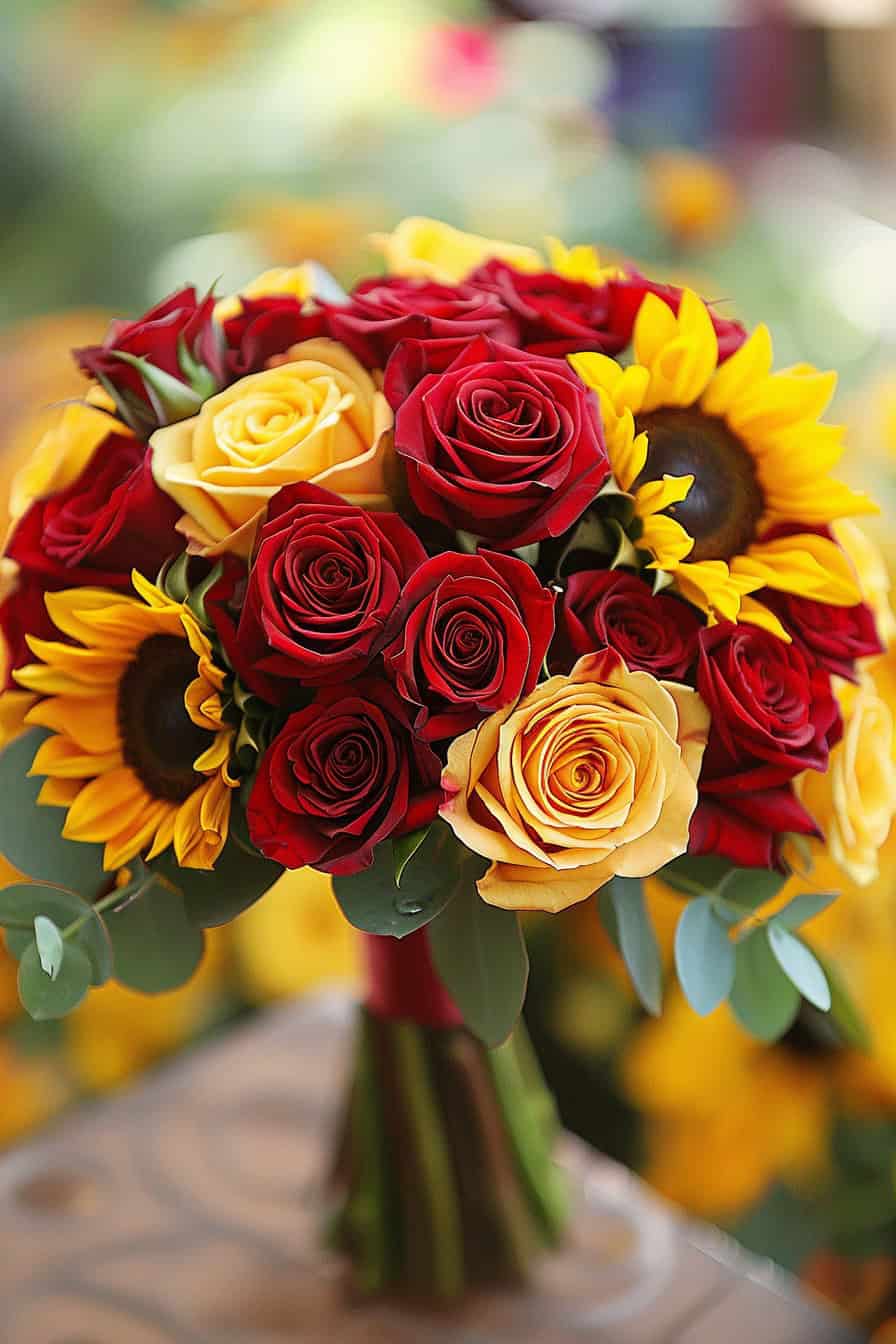 Sunflowers And Rose Wedding Bouquets: 20 Inspiring Ideas • Confetti & Roses