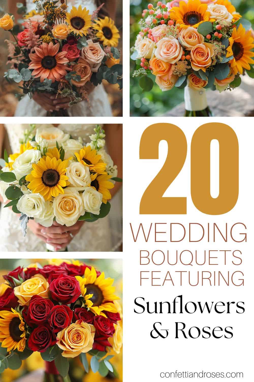 Sunflowers And Rose Wedding Bouquets: 20 Inspiring Ideas • Confetti & Roses